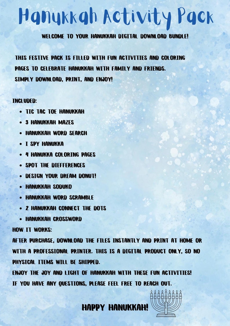 Printable Hanukkah Activities, Hanukkah Activity Bundle, Kid's ...