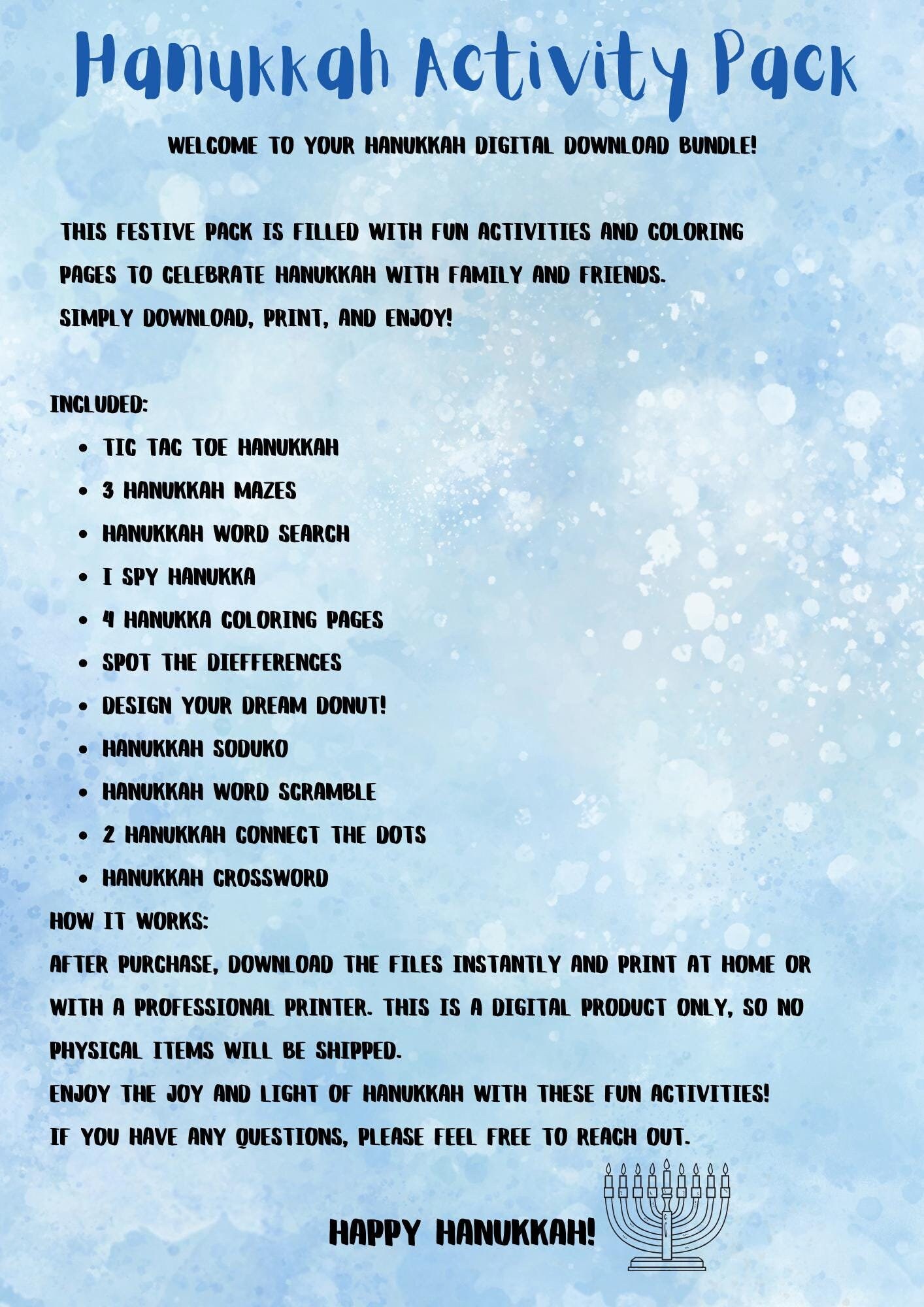 Printable Hanukkah Activities, Hanukkah Activity Bundle, Kid's ...