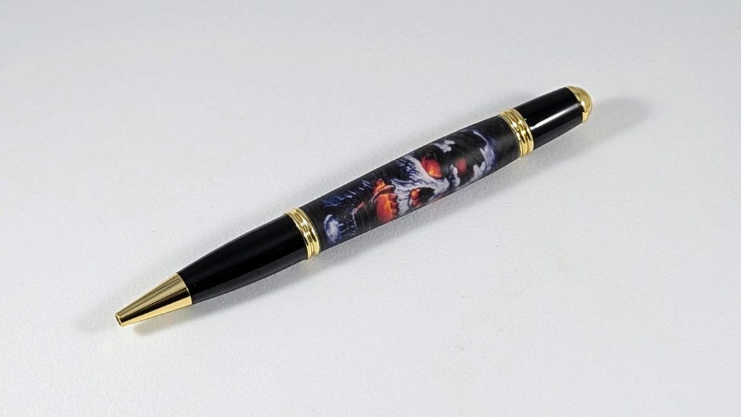 Flaming Skull Gatsby Twist Ballpoint Pen | Goth Pen | Scary Pen | Biker ...