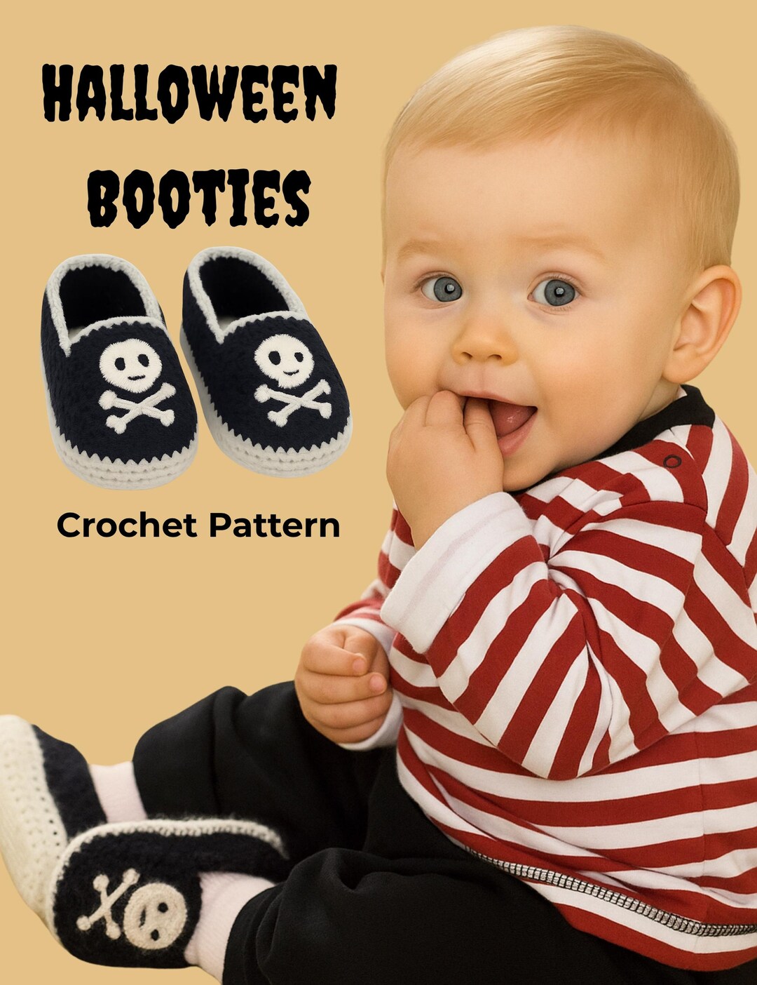 Halloween Baby Booties Crochet Pattern: Skull Costume Shoes (PDF ...
