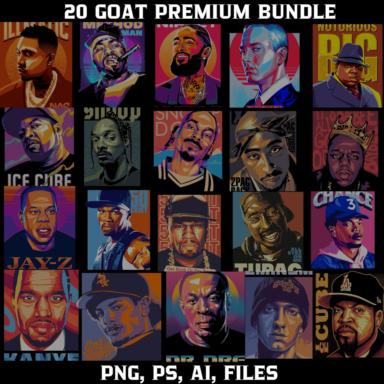 20 Rapper Pack Design Bundle - PNG, PS AI Files | Hip-hop and Rap ...