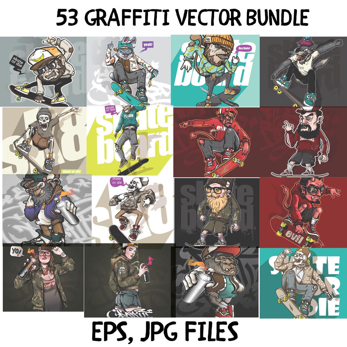 53 Graffiti Design Bundle - EPS & JPG Files | Urban Street Art Graphics ...