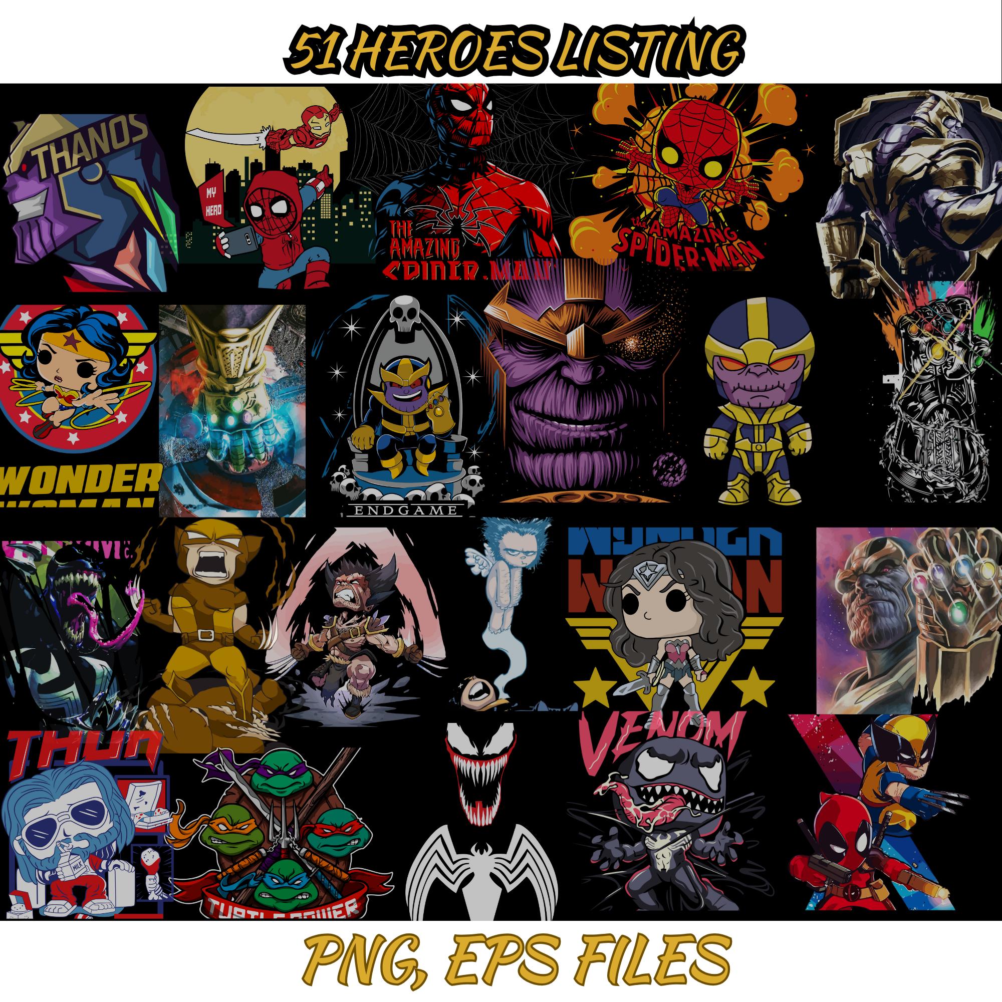 51 Heroes Design Bundle - PNG & EPS Files | Superhero-themed Graphics ...