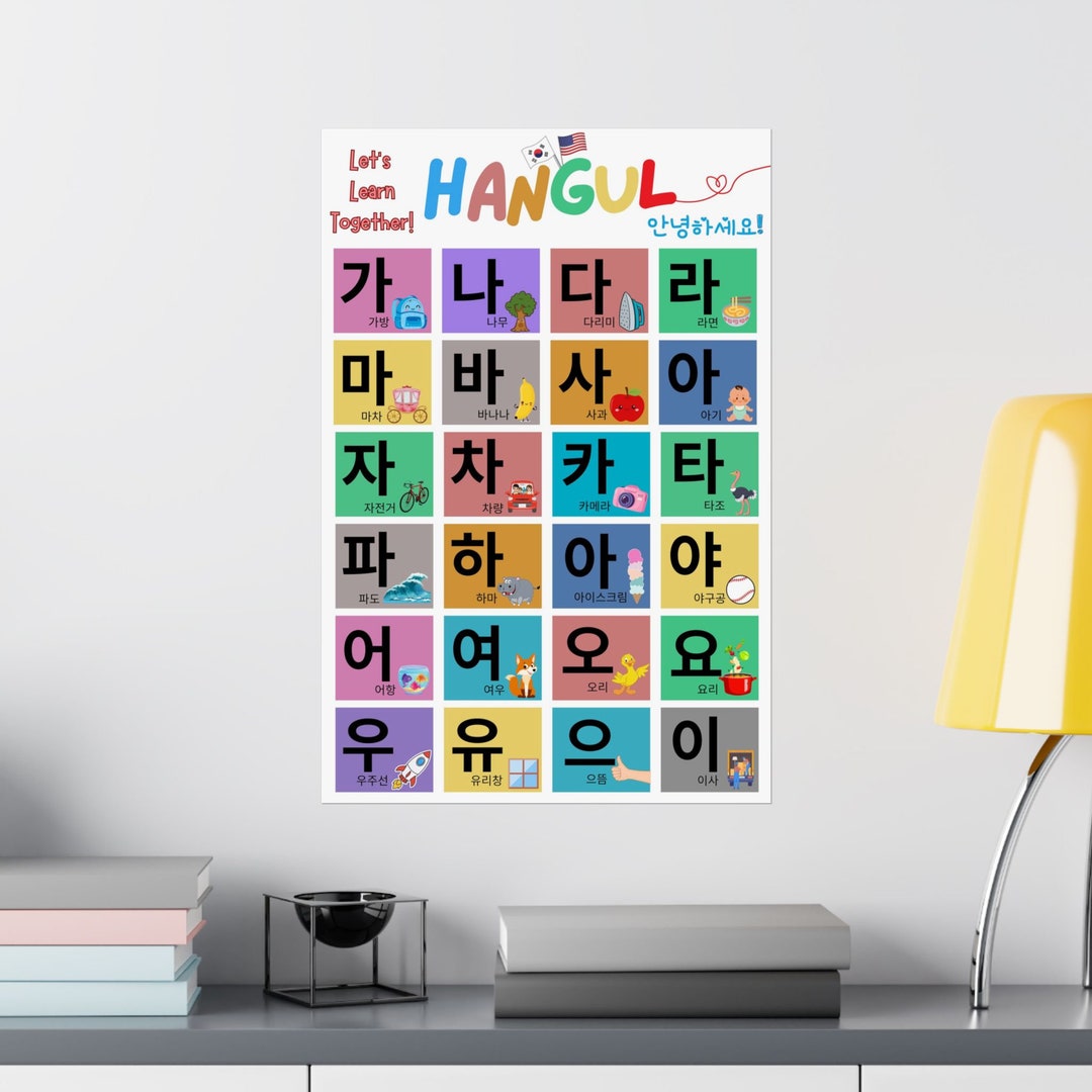 Korean Language Poster for Kids, 16x24 Wall Art, Learn Korean Words ...