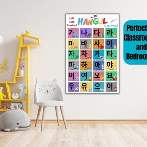 Hangul Alphabet Learning Poster for Kids, Korean Consonants & Vowels ...