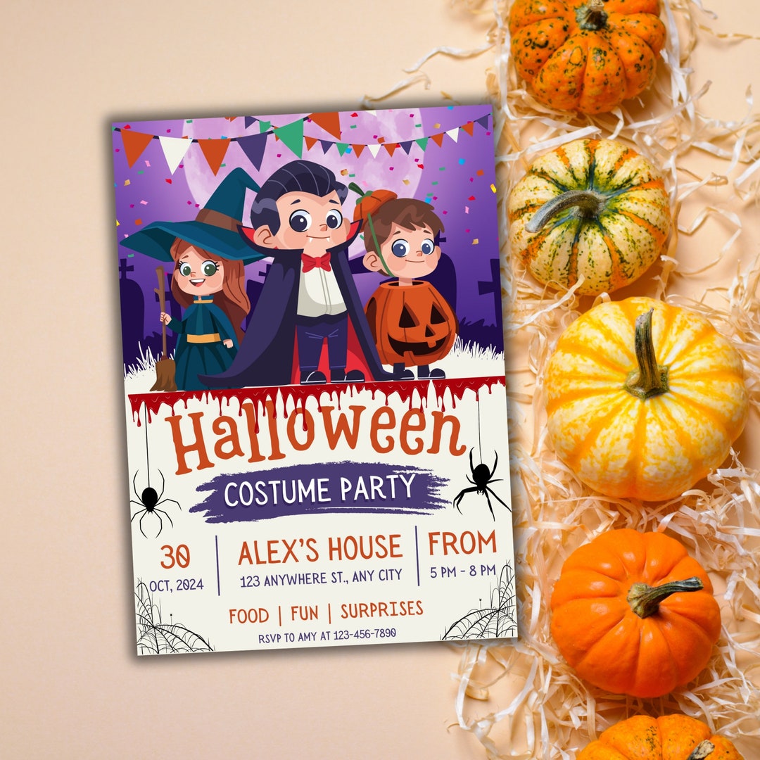 Kids Halloween Costume Party Invitation, Custom Digital Printable ...