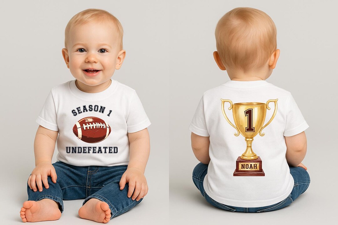 Custom Name Age Football Baby Shirt Season 2 Undefeated Trophy Tee ...