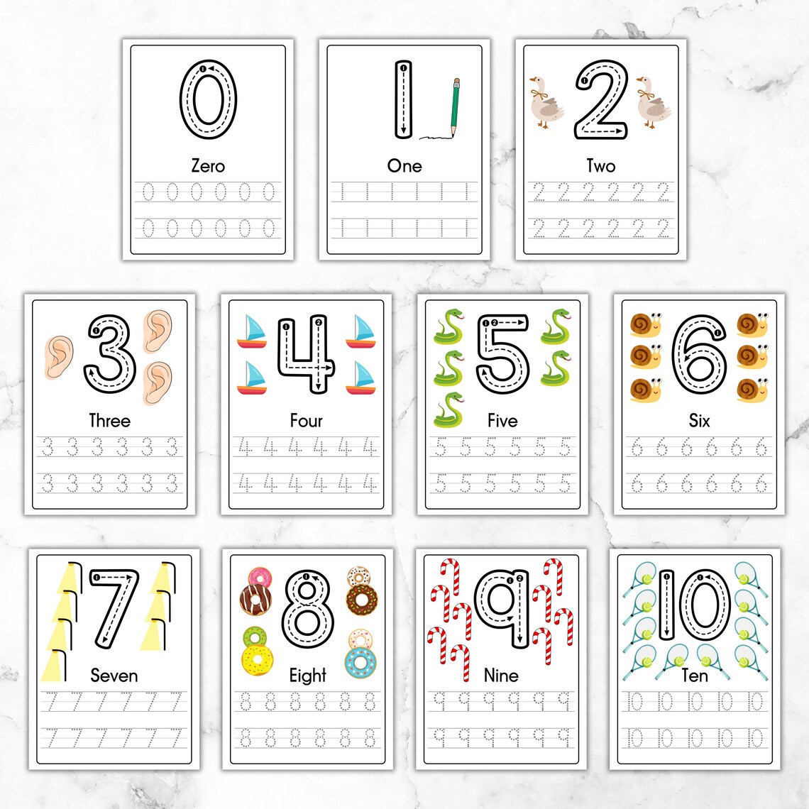 Preschool Number Tracing Worksheets 1-10 Handwriting Practice Trace ...