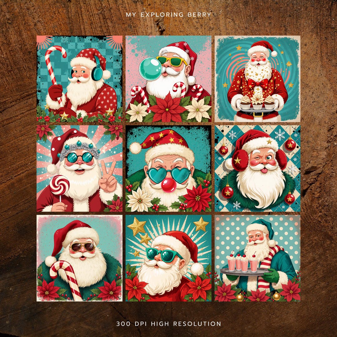Santa Claus Square Coaster PNG, Vintage Christmas Clipart, Retro ...