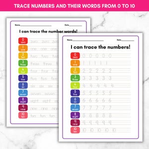 Trace Number Printable Worksheet 1-10 Kindergarten Handwriting Practice ...