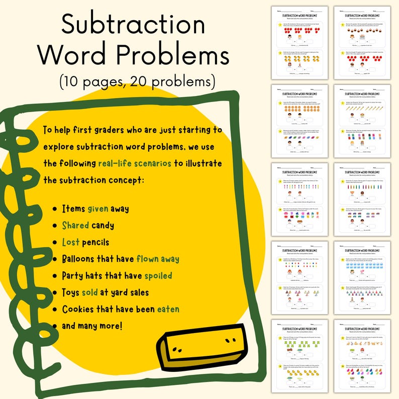 Math Word Problem Worksheet Addition Within 20 Subtraction With Picture ...