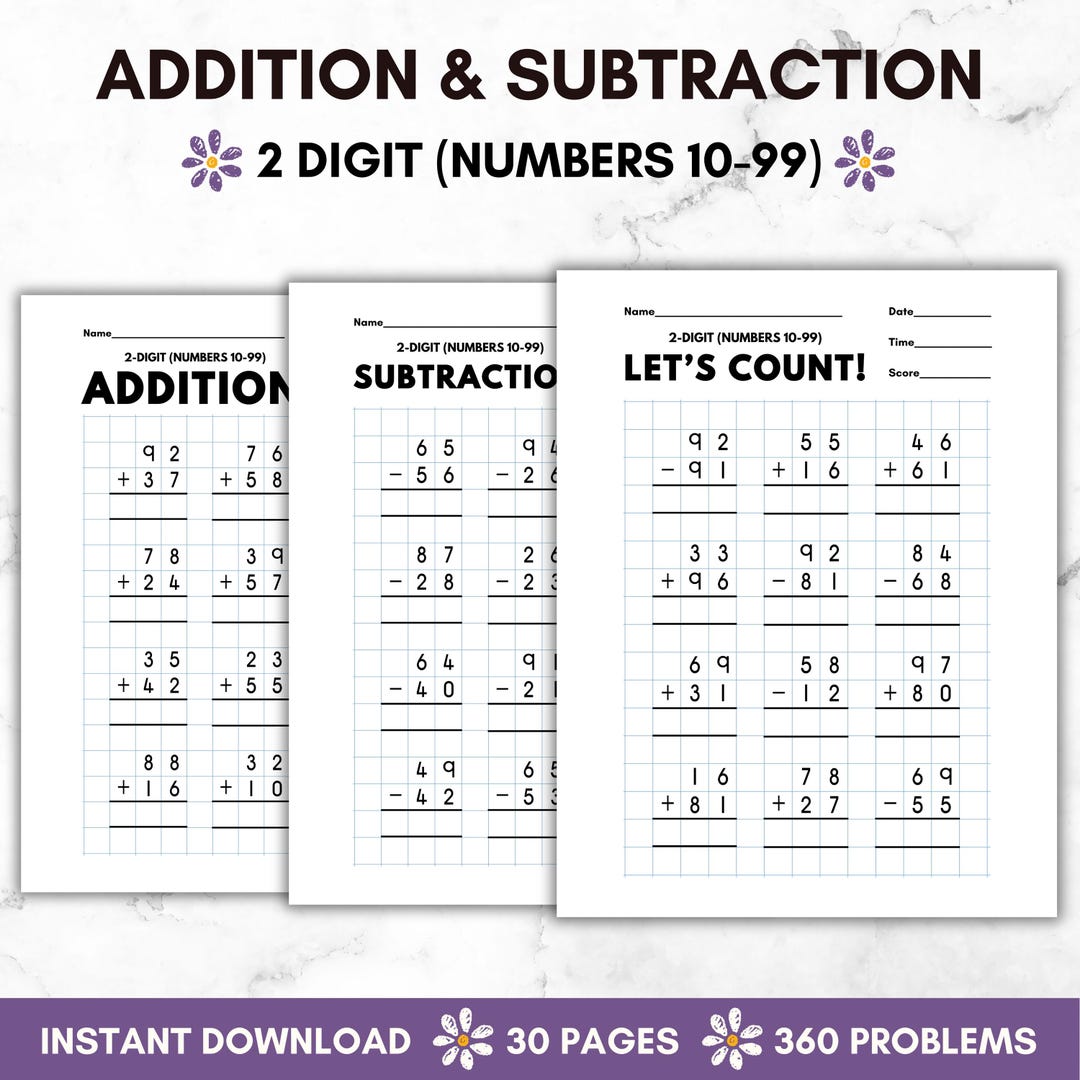 2nd Grade Math Worksheets Addition Subtraction Workbook Grade 2 Math ...