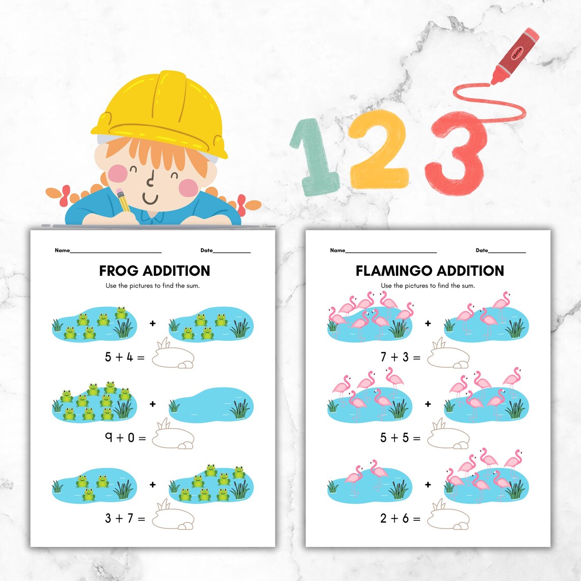 Kindergarten Math Addition Within 10 Worksheet Preschool Ten Frames ...