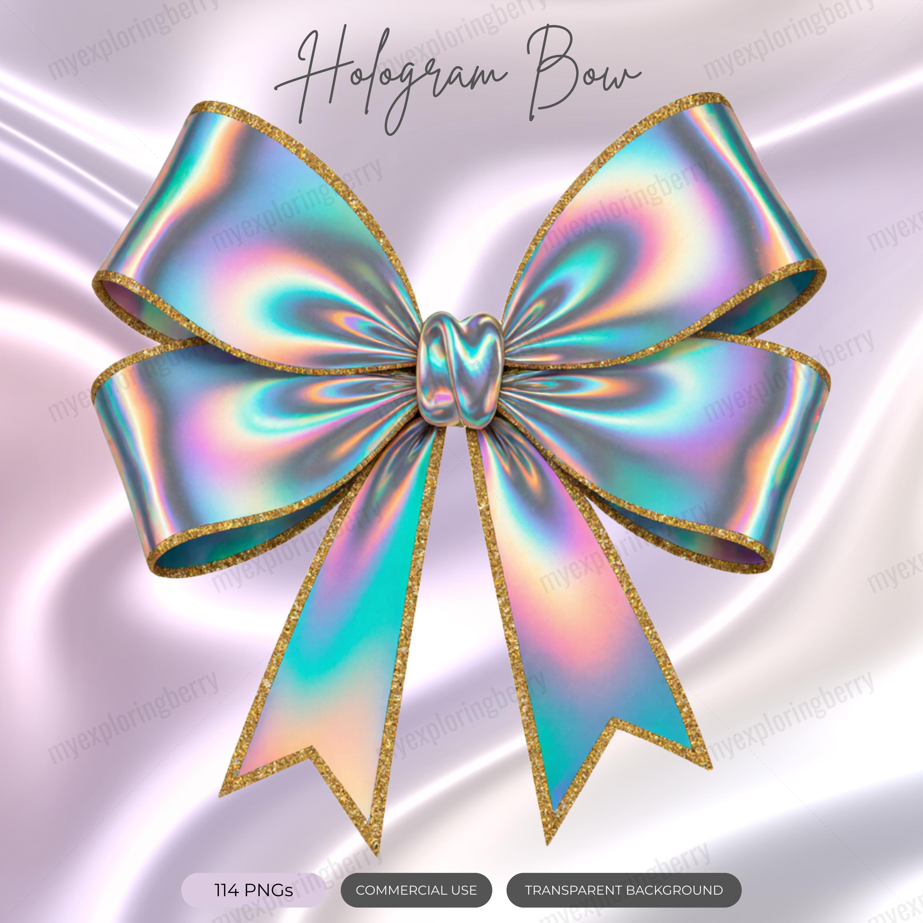 Holographic Bow PNG Hologram Ribbon Clipart Bundle Feminine Glitter T ...