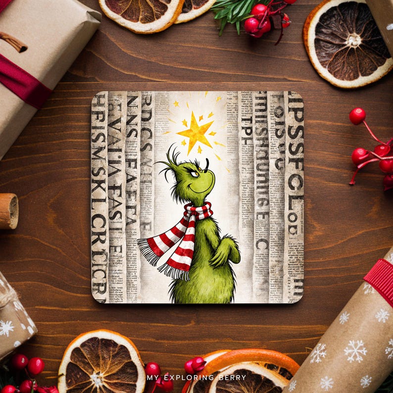 Vintage Christmas Square Coaster PNG Clipart, Retro Movie Characters ...
