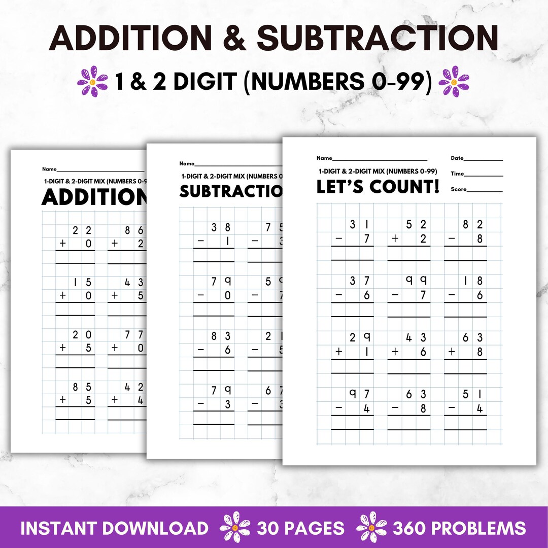 Math Worksheet Printable Math Drill Math Addition Worksheet Subtraction ...