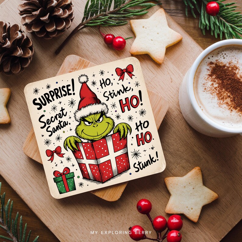 Christmas Square Coaster PNG Clipart, Printable Holiday Magnet Design ...