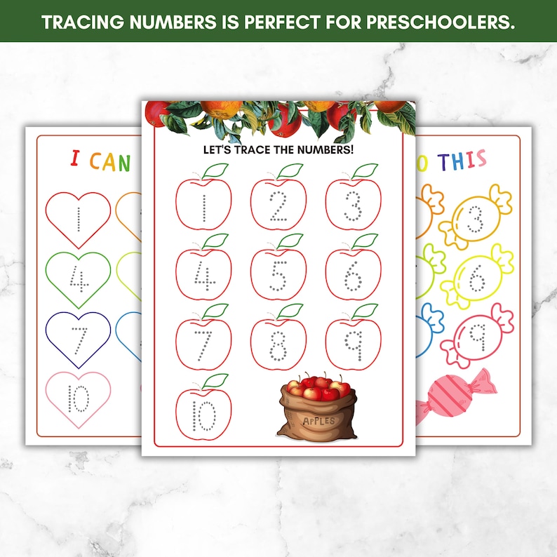 Preschool Number Tracing Worksheets 1-10 Handwriting Practice Trace ...