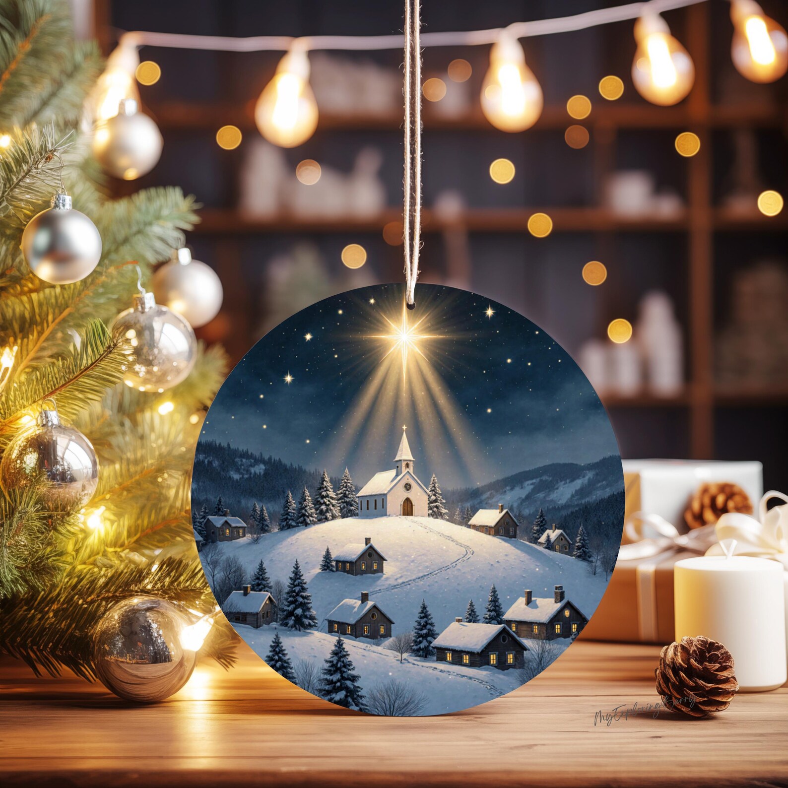 Nativity Star Christmas Village Ornament PNG, Starry Night Winter ...