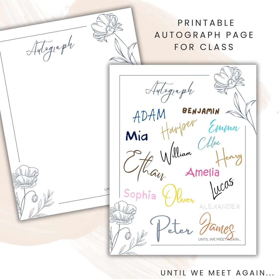 Classroom Autograph Page Printable End of Year Memory Book Print Out ...