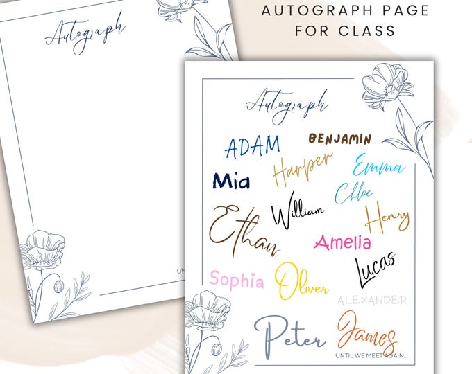 Classroom Autograph Page Printable End of Year Memory Book Print Out ...