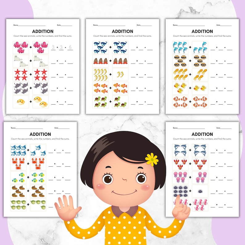 Addition Math Worksheets, Kindergarten Counting Activity, Beginning ...