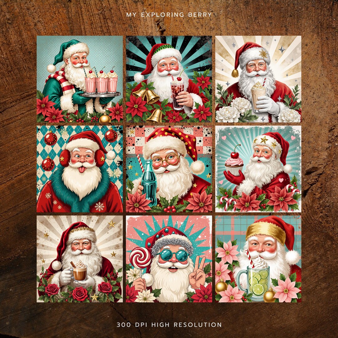 Santa Claus Square Coaster PNG, Vintage Christmas Clipart, Retro ...