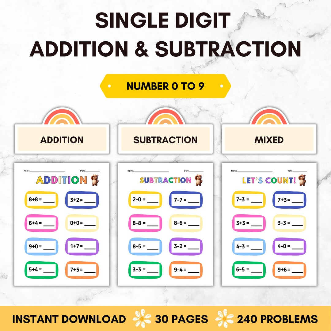 Addition and Subtraction Worksheets Printable Math Practice Sheet ...