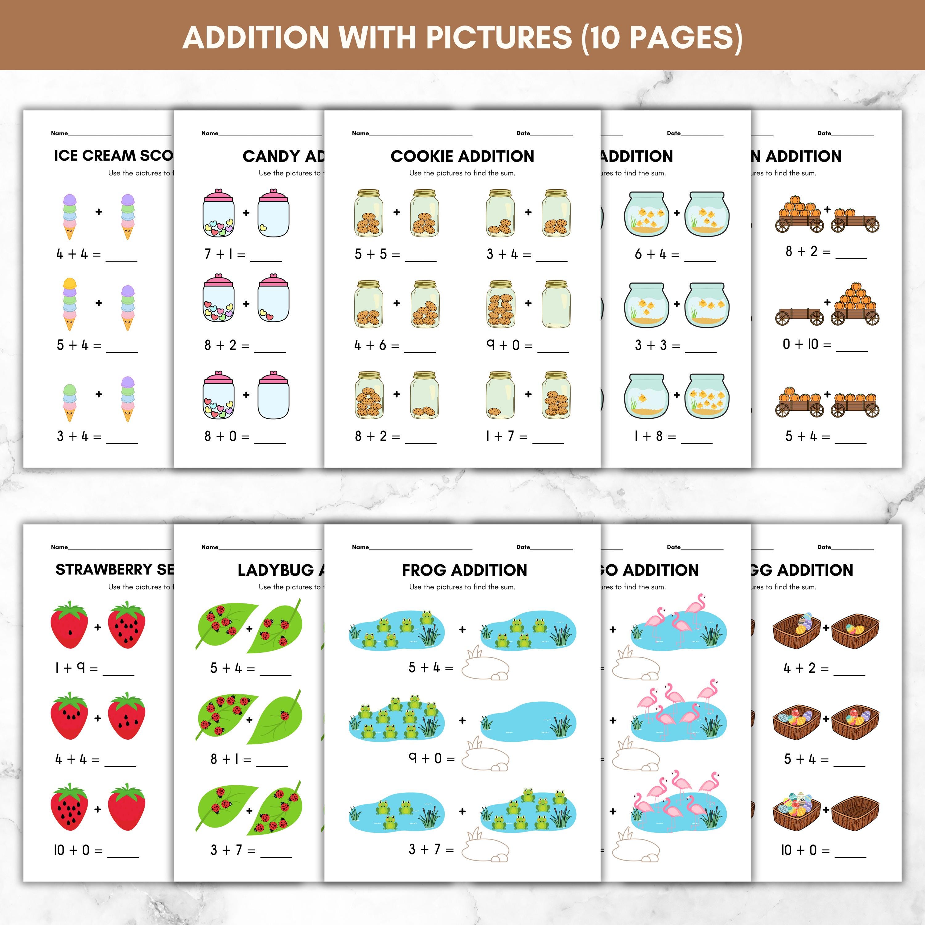 Kindergarten Math Addition Within 10 Worksheet Preschool Ten Frames ...
