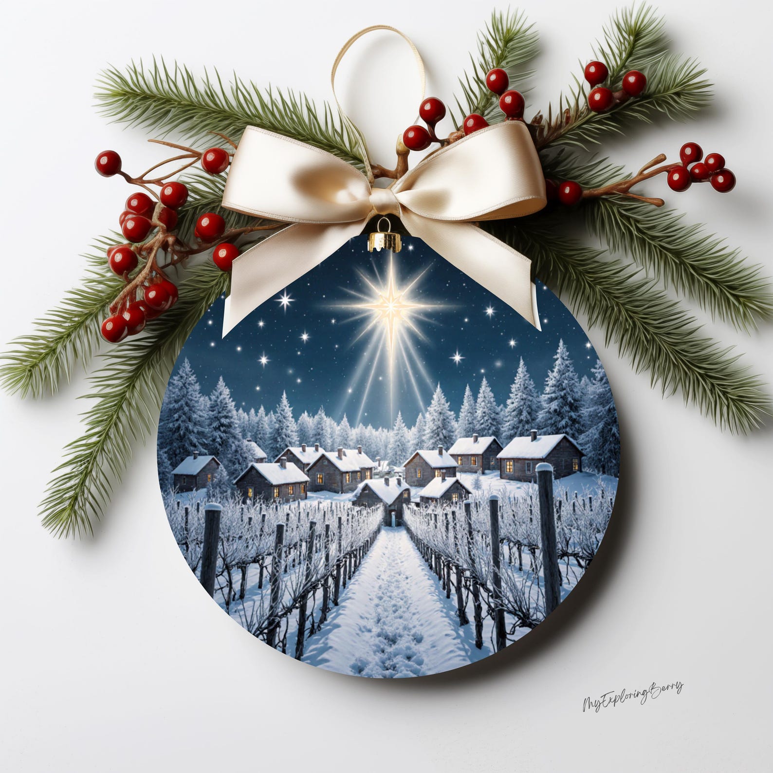 Nativity Star Christmas Village Ornament PNG, Starry Night Winter ...