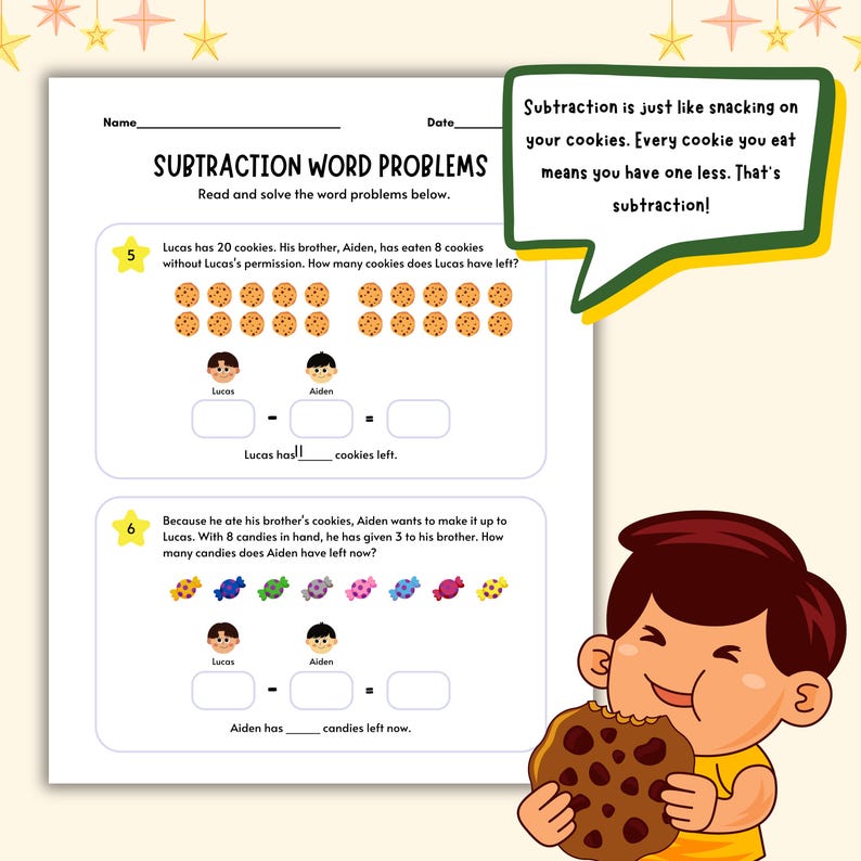 Math Word Problem Worksheet Addition Within 20 Subtraction With Picture ...