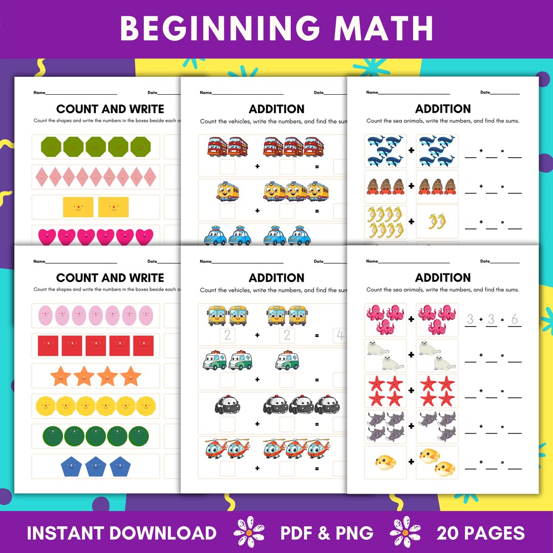 Addition Math Worksheets for Kindergarten Counting Activities Workbook ...