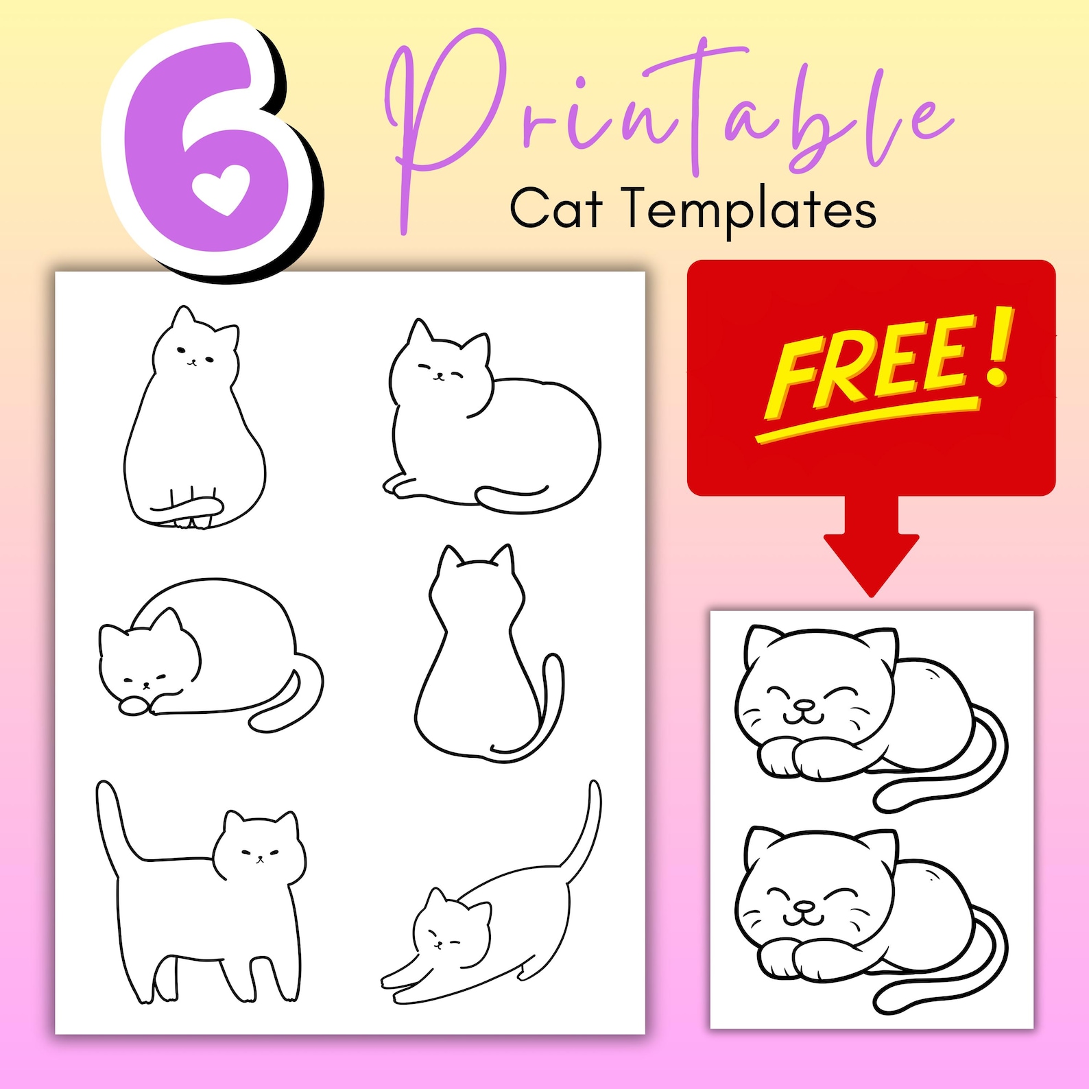 Cat Outline Template Printable Coloring Page Preschool Kid Crafts ...