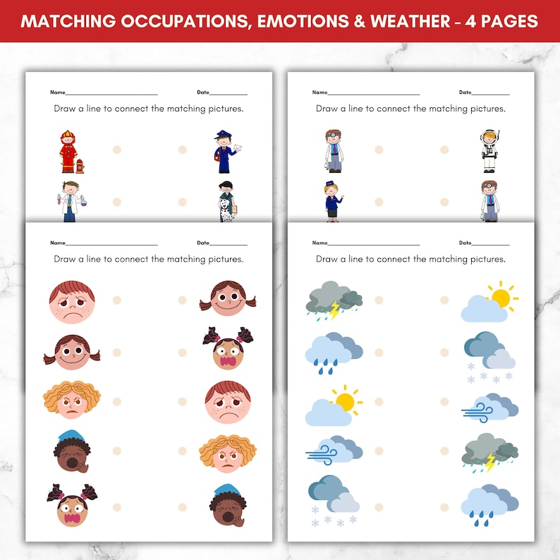 Toddler Matching Game Picture Worksheets, Kindergarten Workbook ...