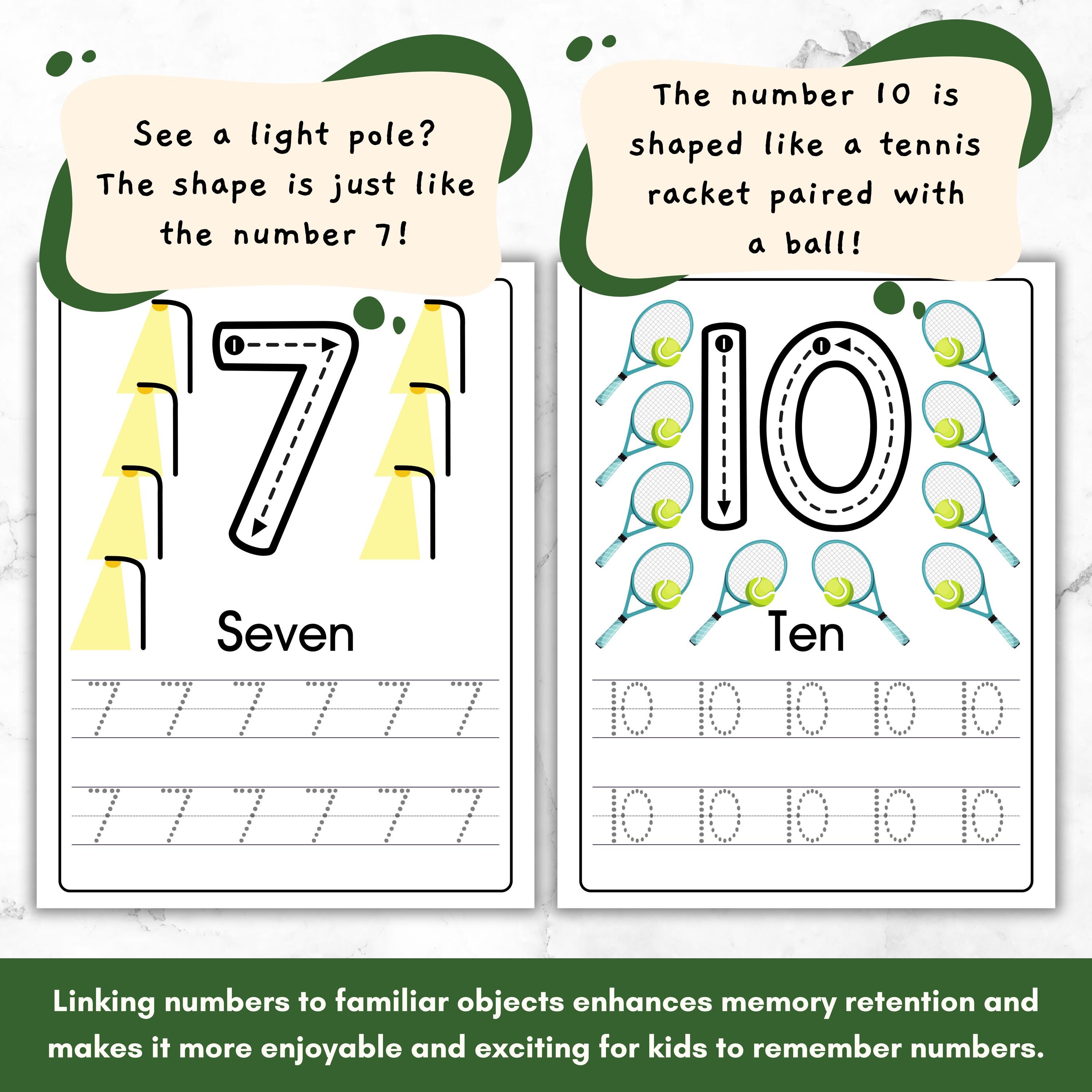 Preschool Number Tracing Worksheets 1-10 Handwriting Practice Trace ...