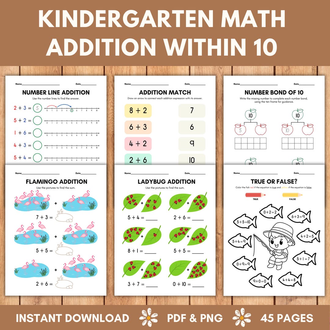 Kindergarten Math Addition Within 10 Worksheet Preschool Ten Frames ...