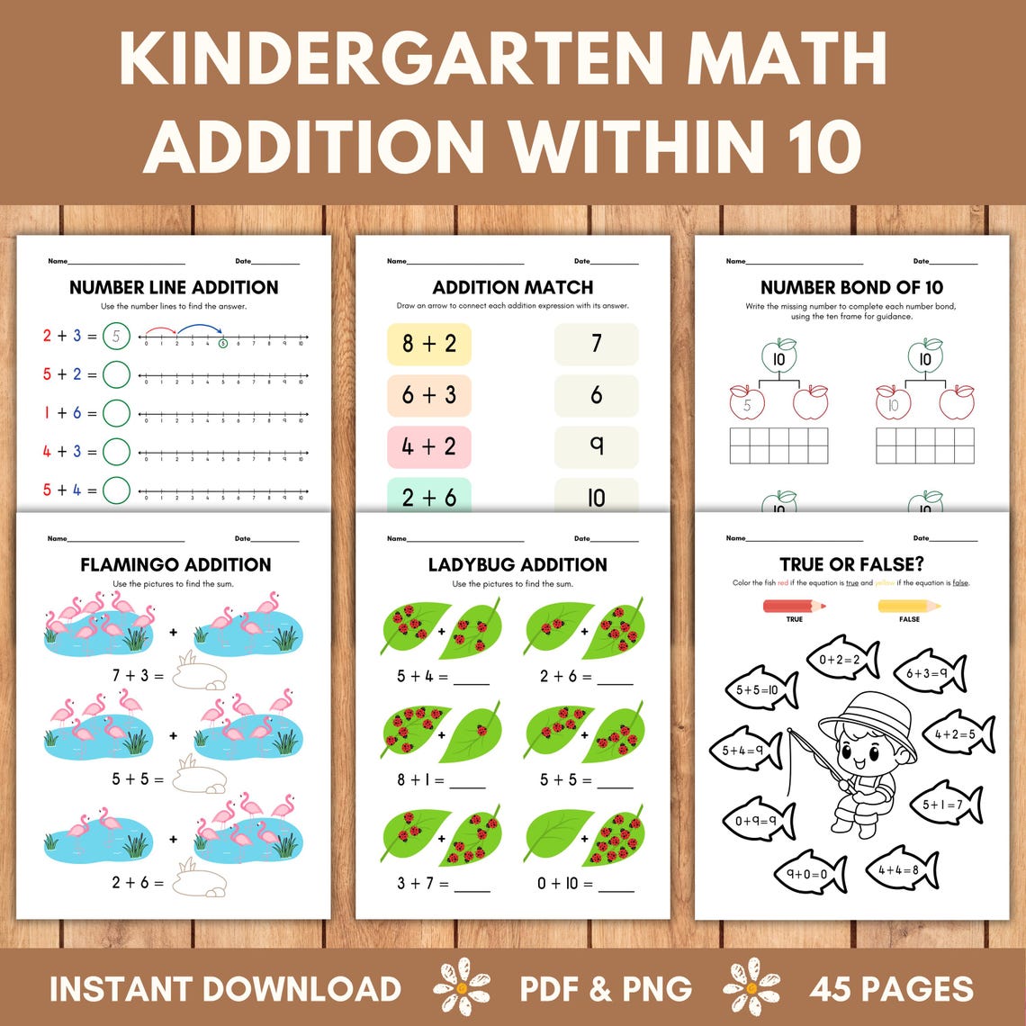 Kindergarten Math Addition Within 10 Worksheet Preschool Ten Frames ...