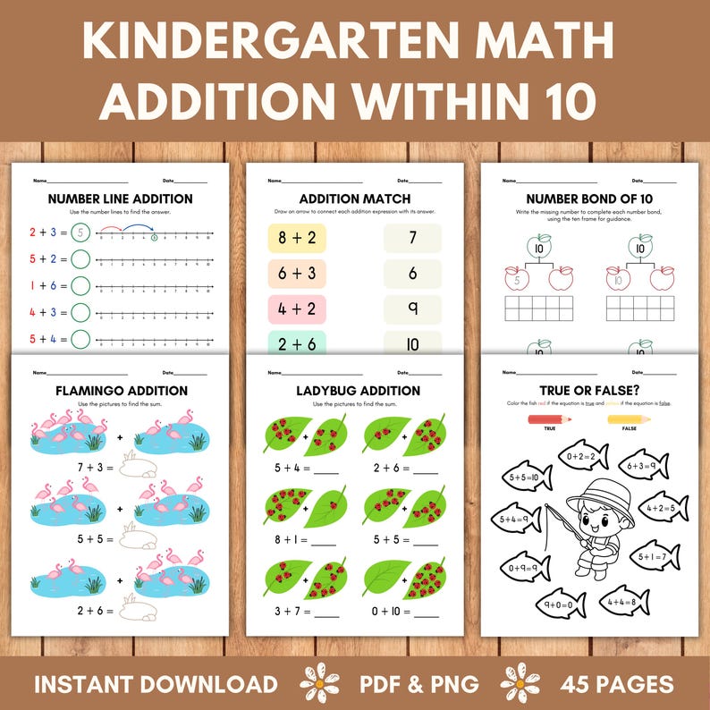 Kindergarten Math Addition Within 10 Worksheet Preschool Ten Frames ...