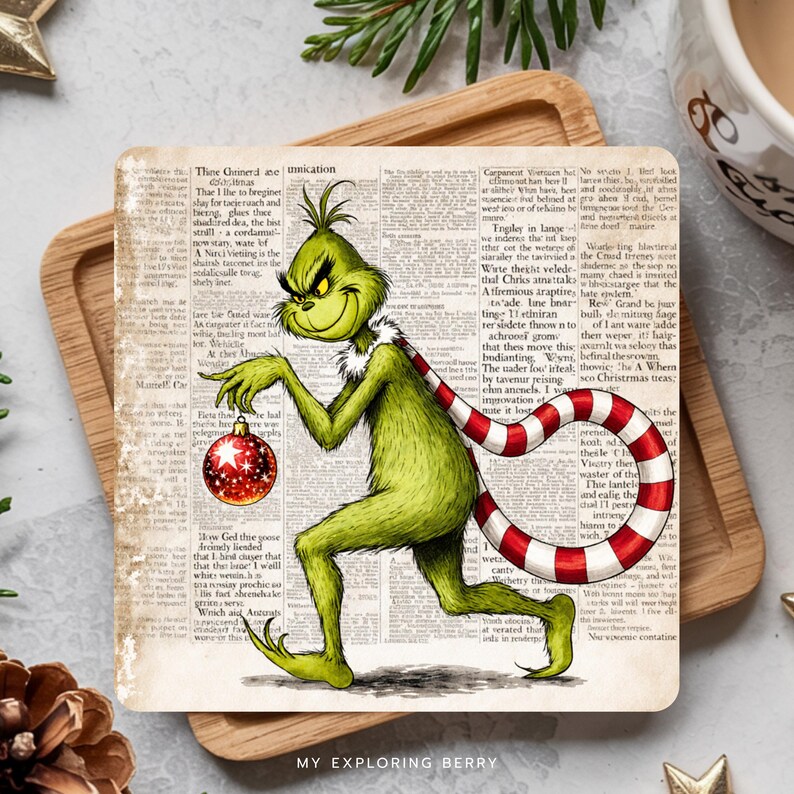 Vintage Christmas Square Coaster PNG Clipart, Retro Movie Characters ...