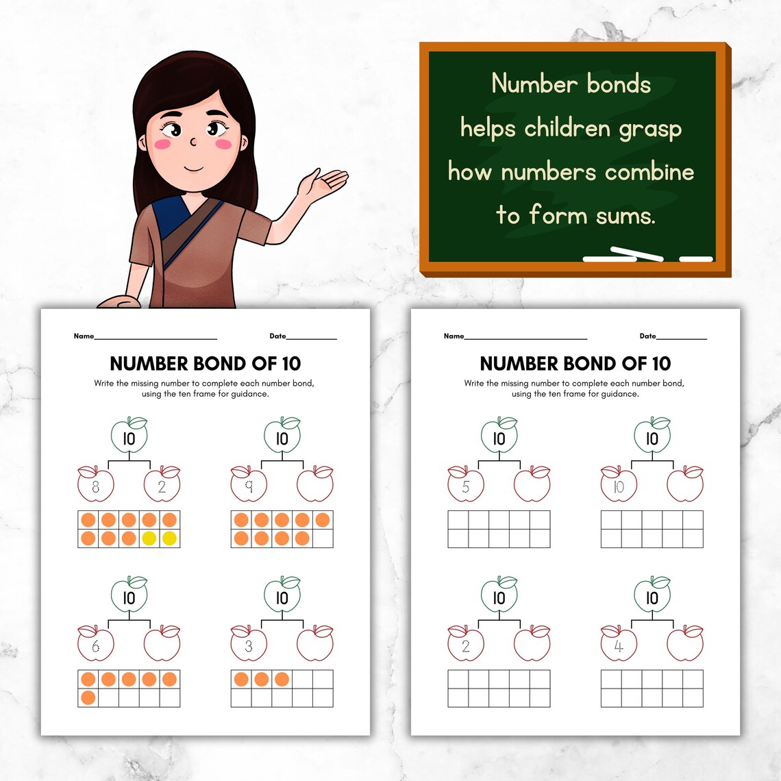 Kindergarten Math Addition Within 10 Worksheet Preschool Ten Frames ...