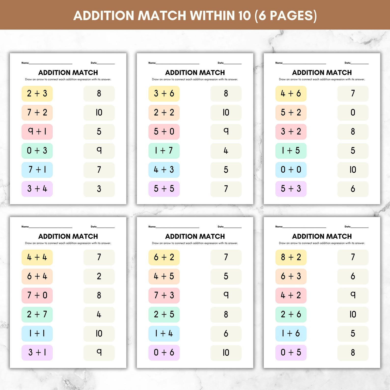 Kindergarten Math Addition Within 10 Worksheet Preschool Ten Frames ...