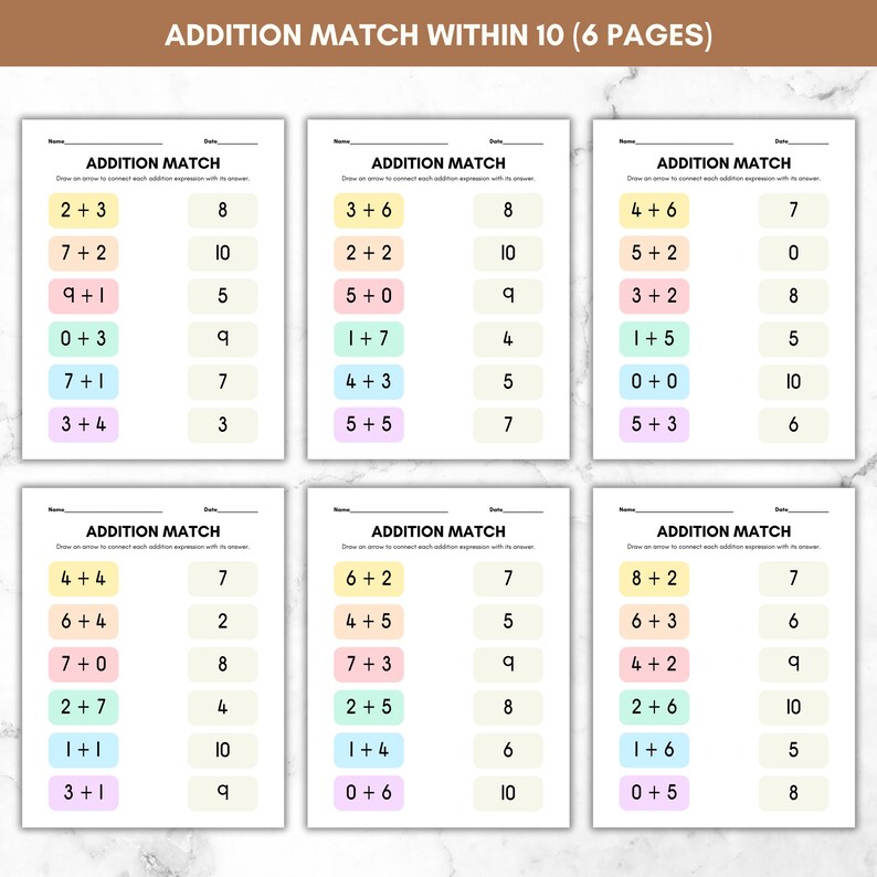 Kindergarten Math Addition Within 10 Worksheet Preschool Ten Frames ...