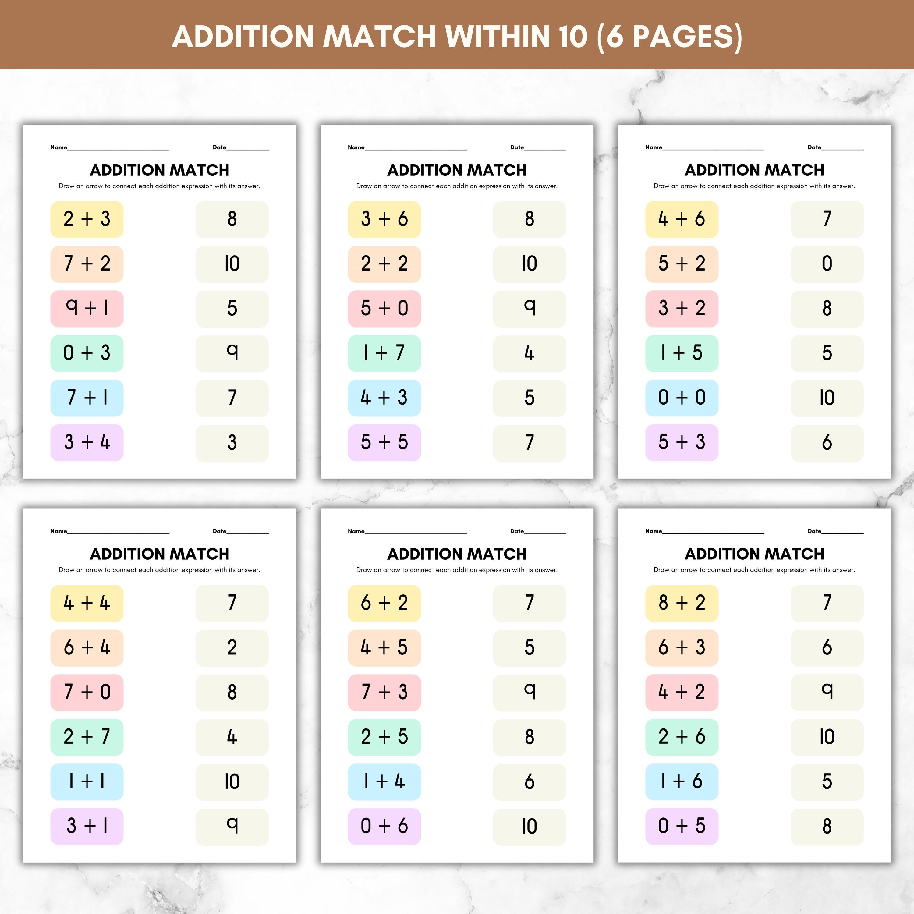 Kindergarten Math Addition Within 10 Worksheet Preschool Ten Frames ...