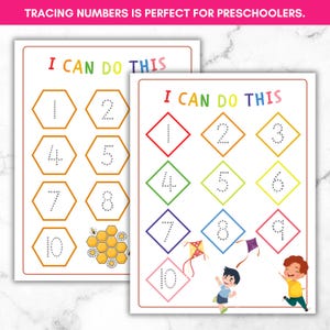 Trace Number Printable Worksheet 1-10 Kindergarten Handwriting Practice ...