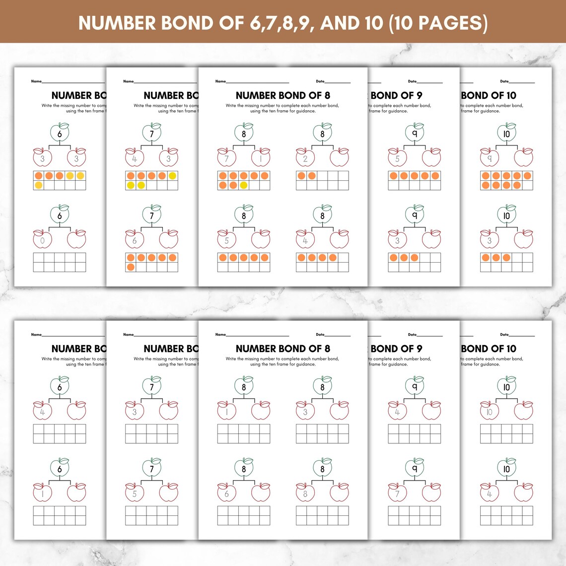 Kindergarten Math Addition Within 10 Worksheet Preschool Ten Frames ...