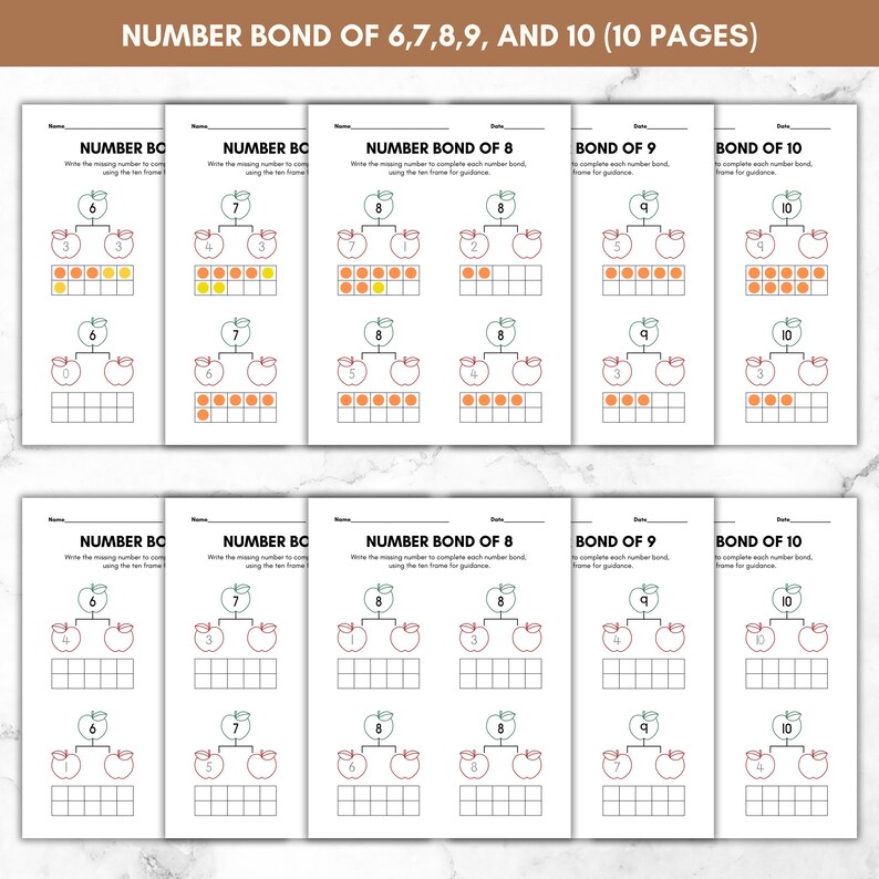 Kindergarten Math Addition Within 10 Worksheet Preschool Ten Frames ...