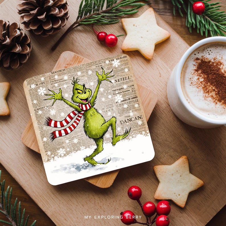 Vintage Christmas Square Coaster PNG Clipart, Retro Movie Characters ...