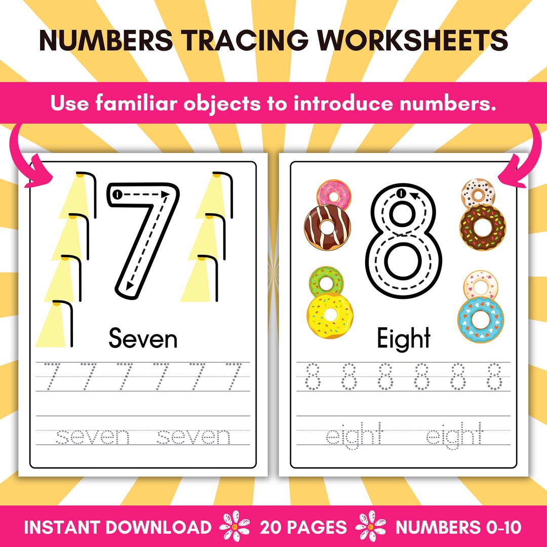 Trace Number Printable Worksheet 1-10 Kindergarten Handwriting Practice ...