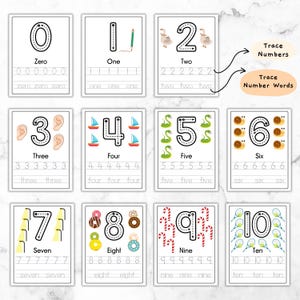 Trace Number Printable Worksheet 1-10 Kindergarten Handwriting Practice ...