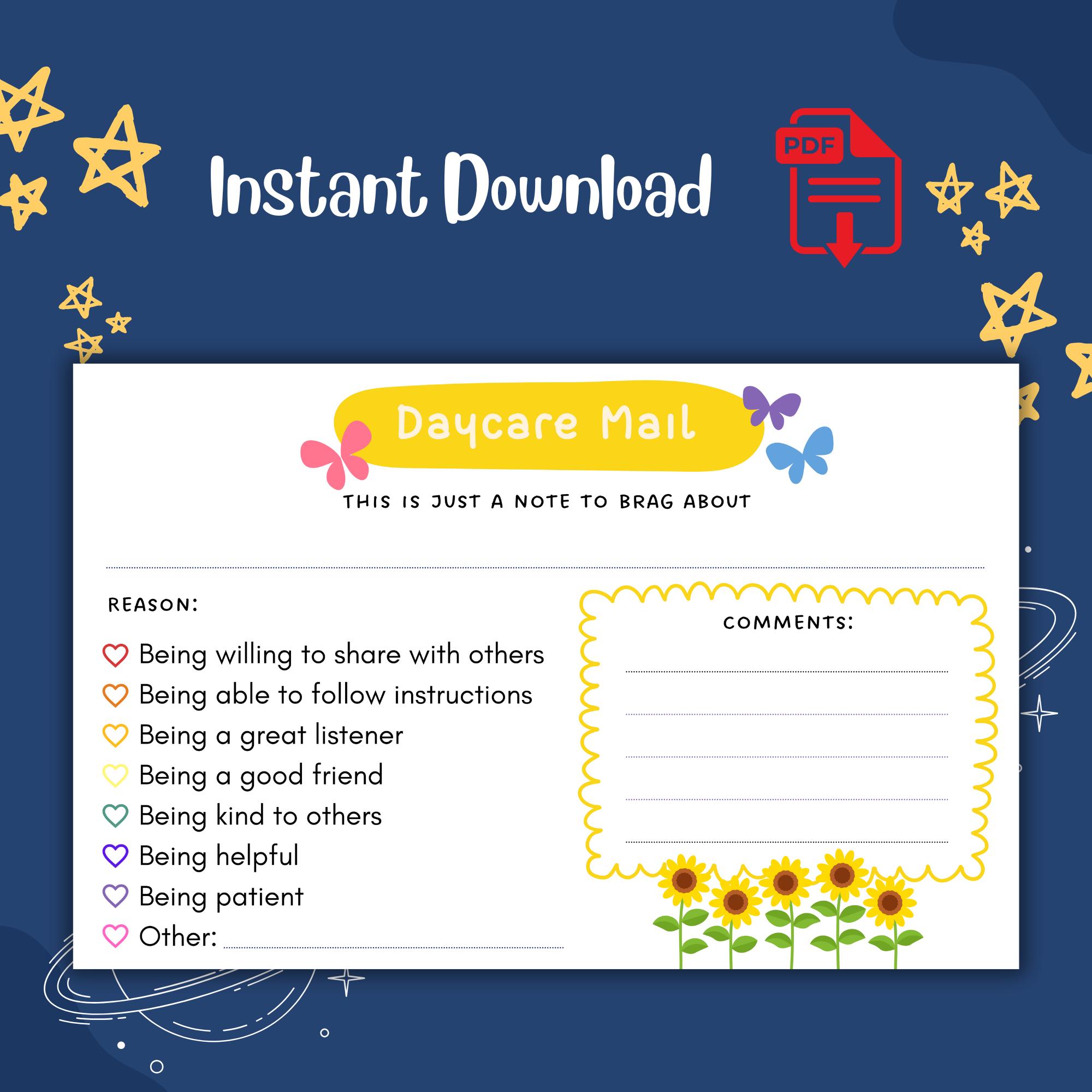 Daycare Teacher Note Printable Parents Communication PDF Digital ...